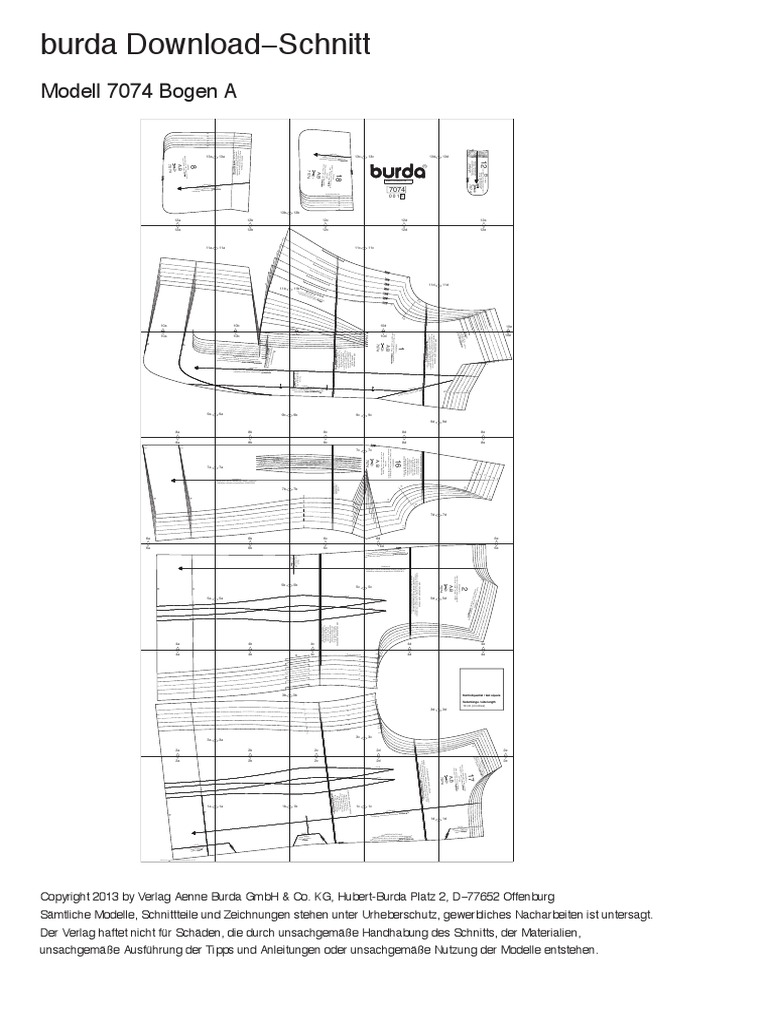 Burda Download Schnitt: Modell 7074 Bogen A | PDF