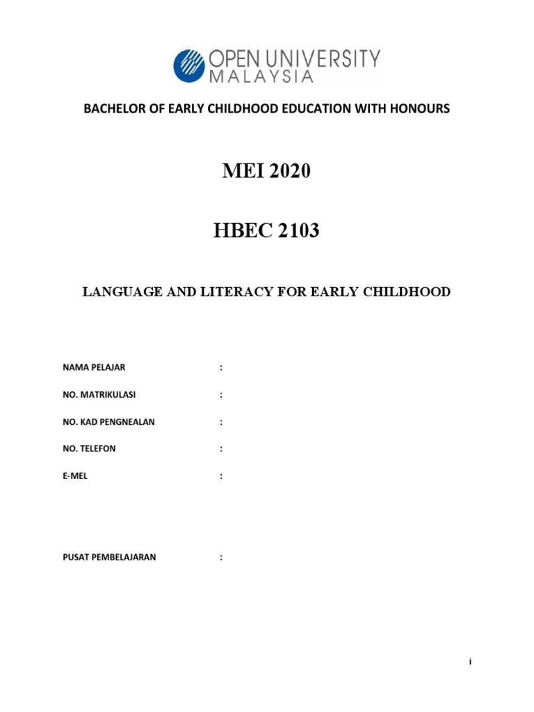 MEI 2020 HBEC 2103: Bachelor of Early Childhood Education With Honours | PDF | Learning | Curriculum