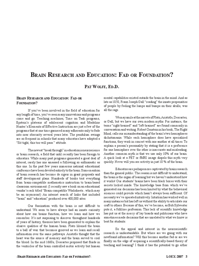 Wolf, P. (2003) - Brain Research and Education - Fad or Foundation 1 ...