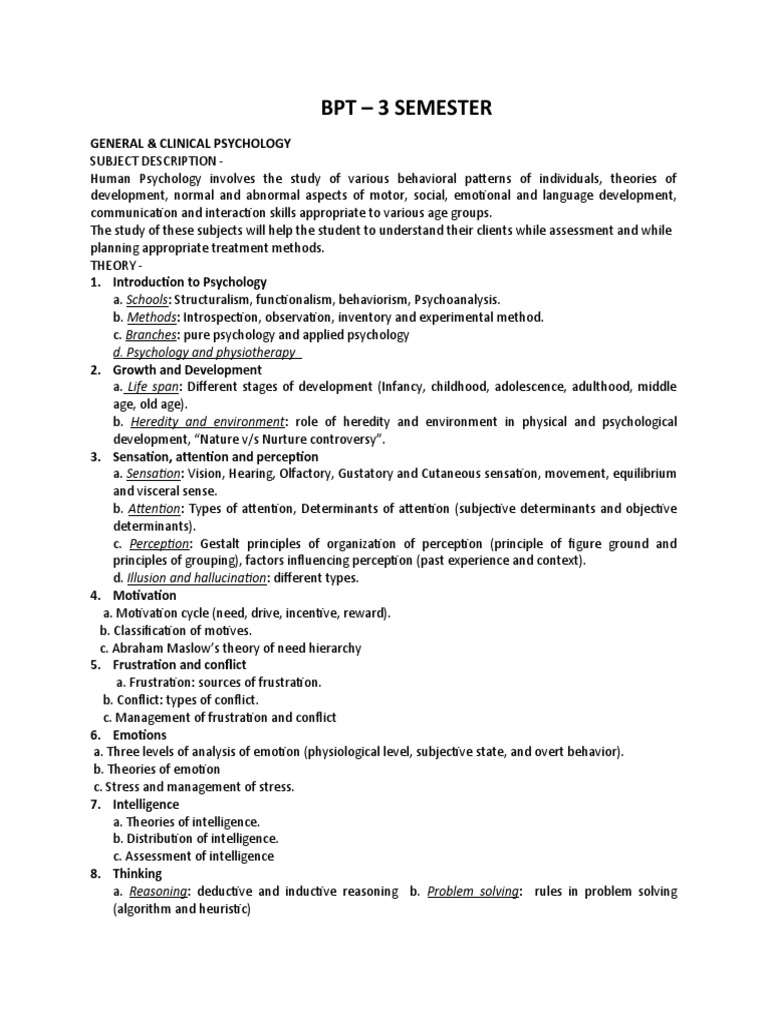 BPT - 3 Semester: General & Clinical Psychology | PDF | Infection ...