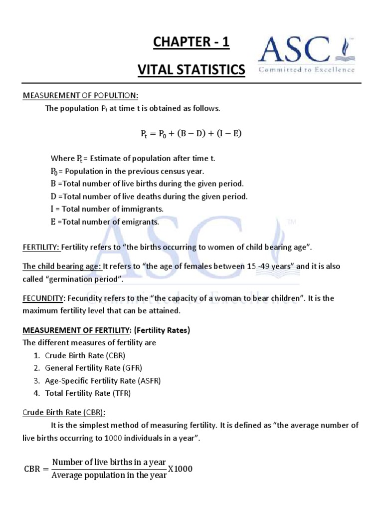 Vital Statistics and Fertility Measures | PDF | Total Fertility Rate ...