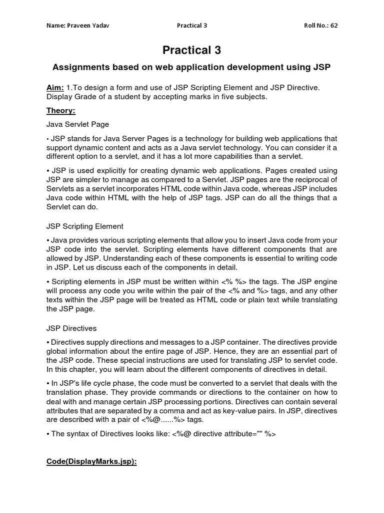 Ajava - Lab - Practical - No.3 - Praveen - Yadav - Roll No.62 | PDF ...