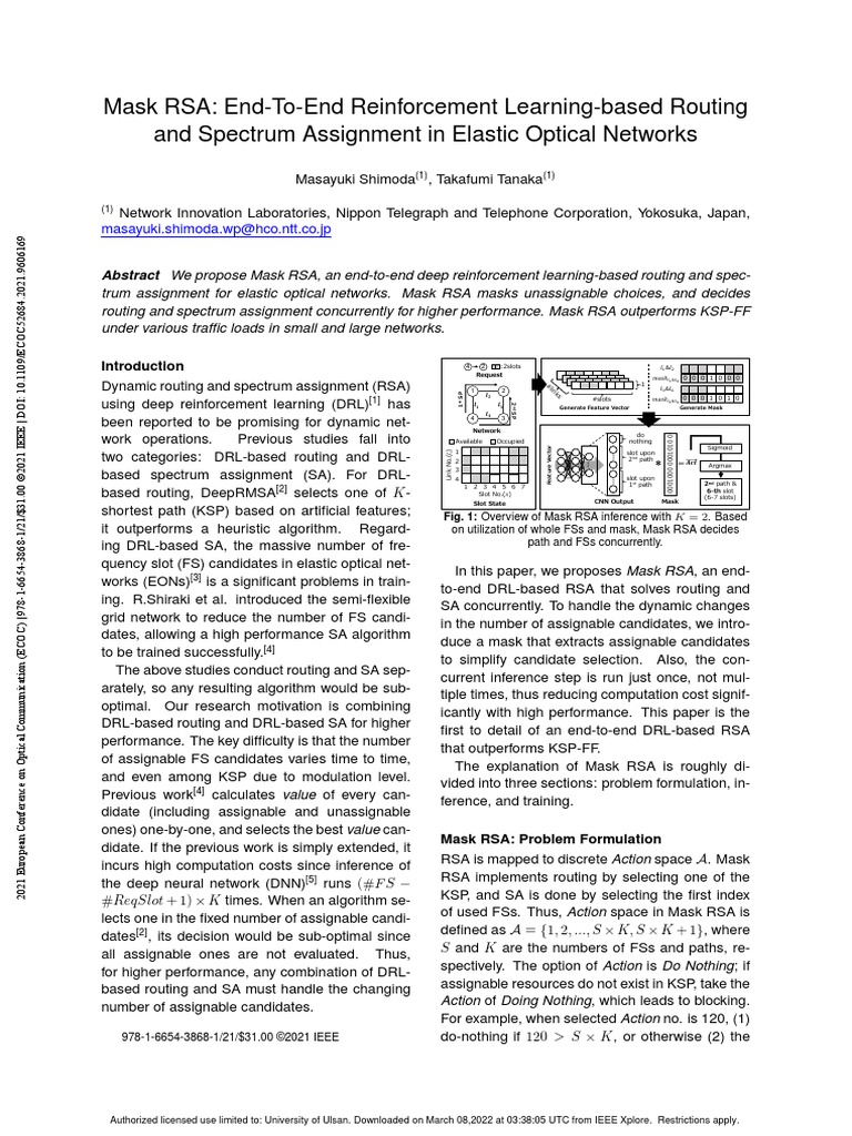 Mask Rsa End To End Reinforcement Learning Based Routing And Spectrum Assignment In Elastic 
