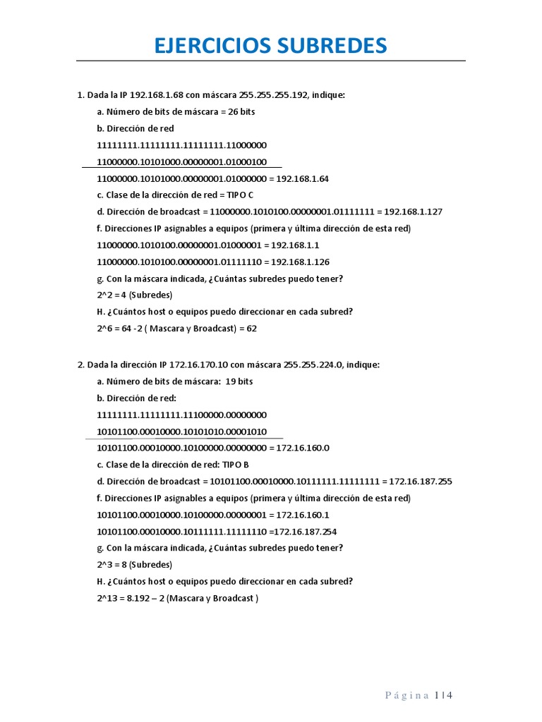 Ejercicios de Subredes | PDF | Dirección IP | Red de área amplia