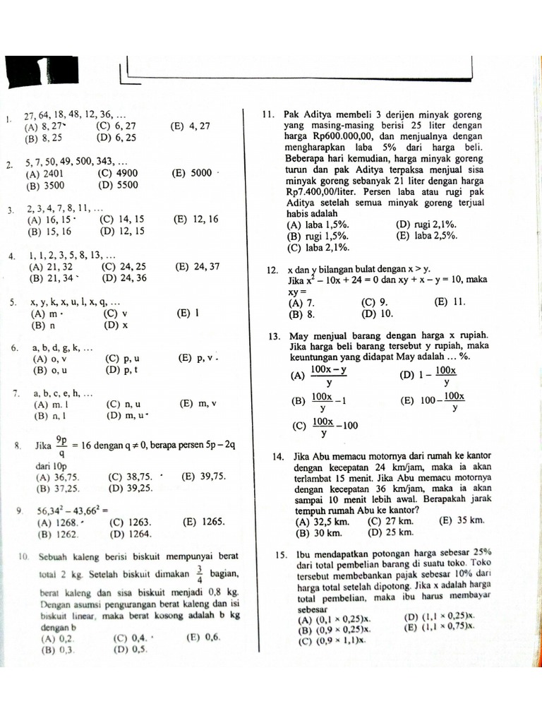 Soal MTK Secaba | PDF