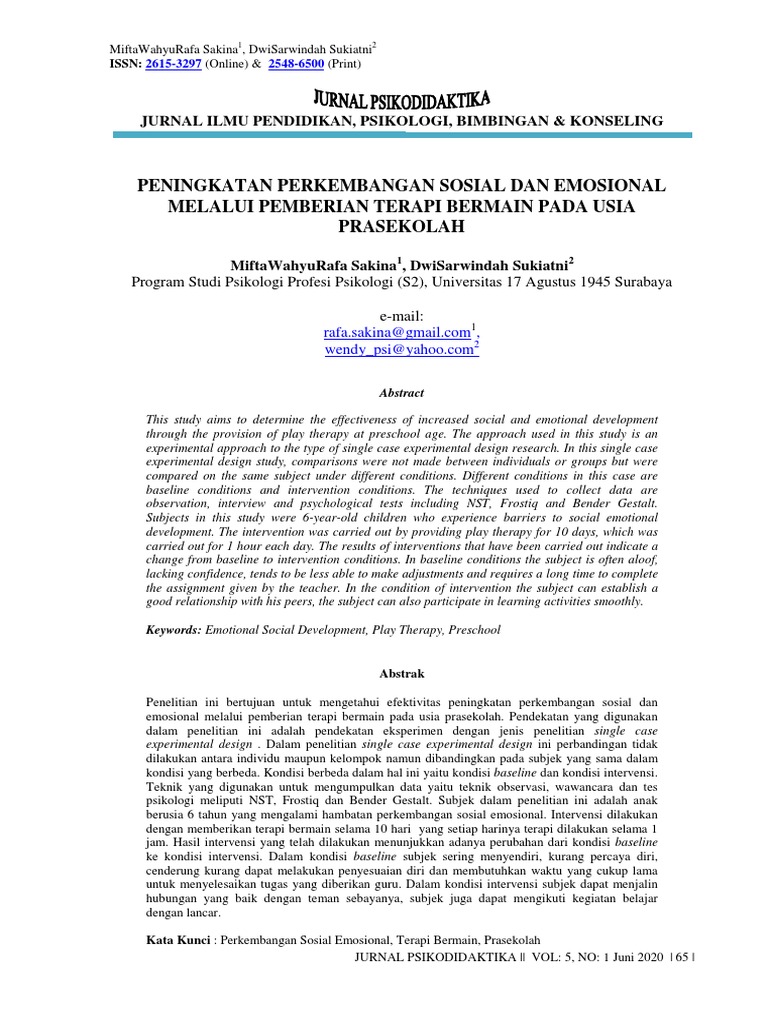 Peningkatan Perkembangan Sosial Dan Emosional Melalui Pemberian Terapi ...