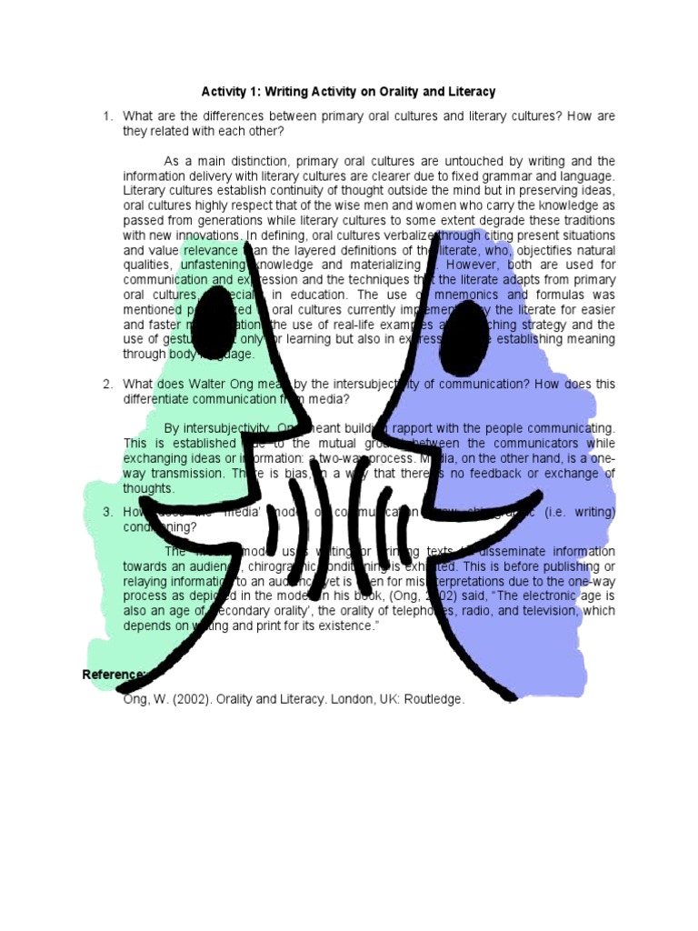 Activity 1: Writing Activity On Orality and Literacy | PDF | Oral ...