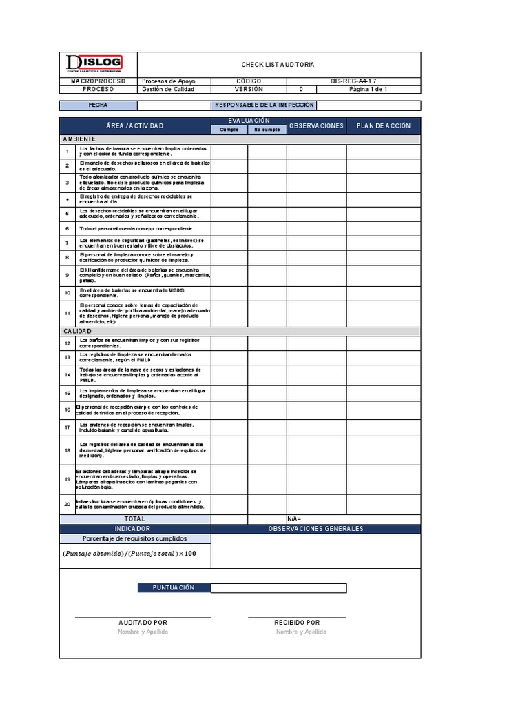 Checklist de Auditoría de Recepción de Mercancías | PDF | Residuos ...