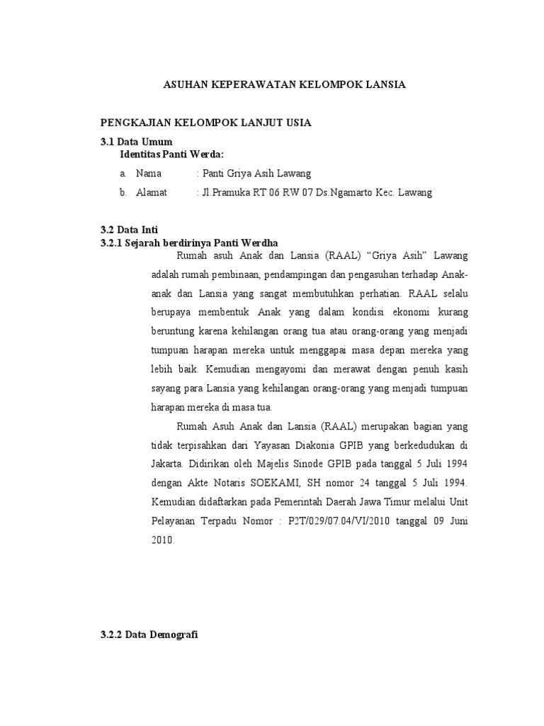 Askep Keperawtan Gerontik Griya Asih | PDF | Pengembangan Diri | Kesehatan Holistik
