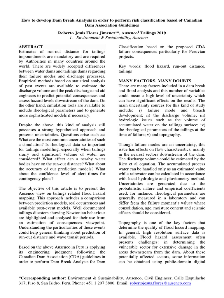 Comparing Predicted and Actual Outcomes of Dam Break Analysis to ...