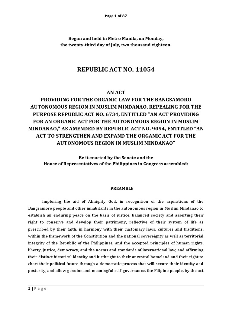 RA 11054 Bangsamoro Organic Law | PDF | Governance | Government