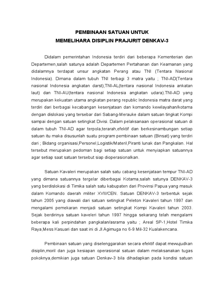 Pembinaan Disiplin Prajurit Denkav-3 | PDF | Sejarah