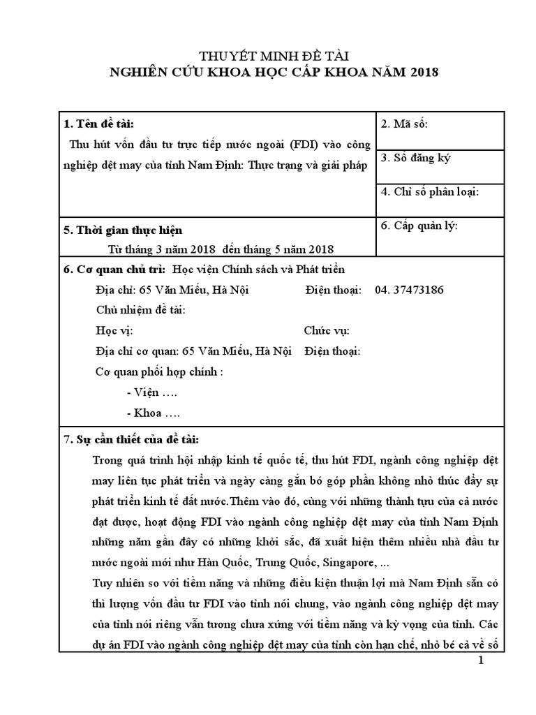 Thuyet Minh de Tai NCKH | PDF