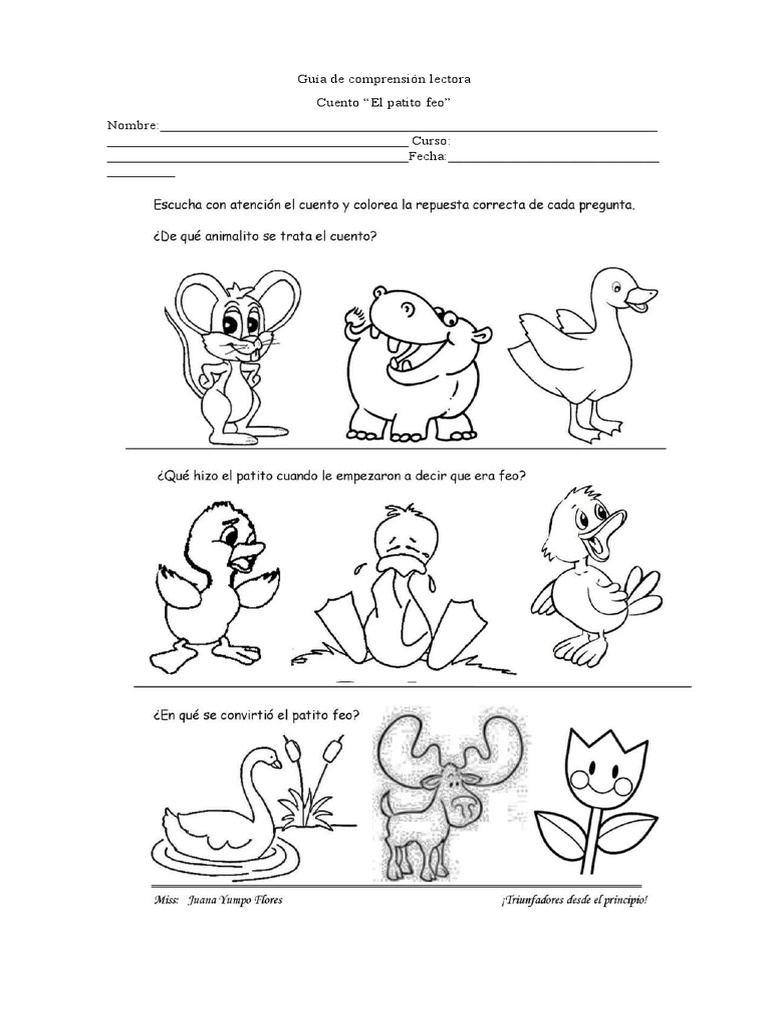 Guía de Comprensión Lectora Cuento El Patito Feo | PDF