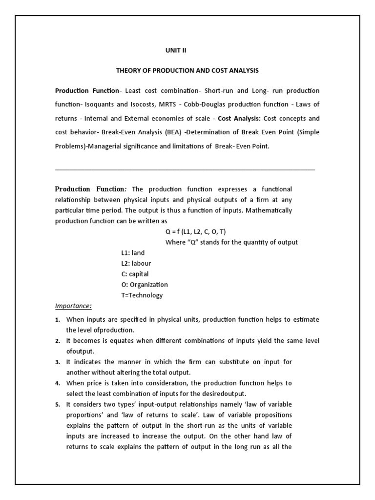 Unit II - Mefa | PDF | Production Function | Long Run And Short Run