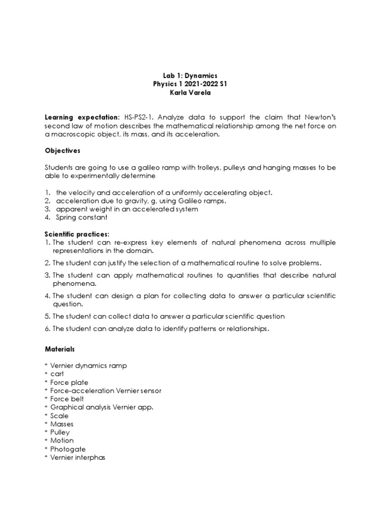 Lab 1: Dynamics Physics 1 2021-2022 S1 Karla Varela Learning ...