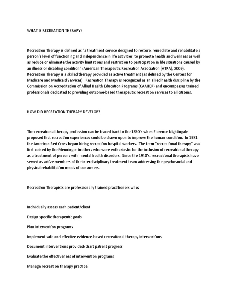 RECREATIONAL Therapy | PDF