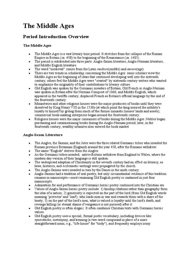 The Middle Ages: Period Introduction Overview | PDF | Chivalric Romance ...