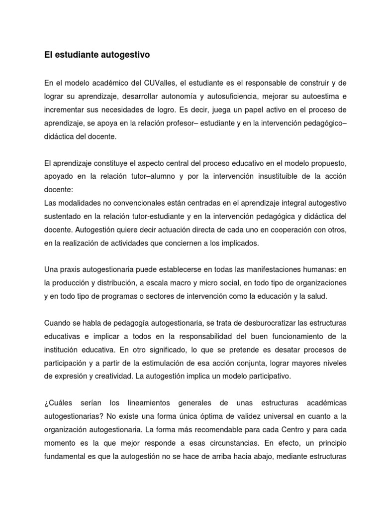 El Estudiante Autogestivo | PDF | Maestros | Aprendizaje