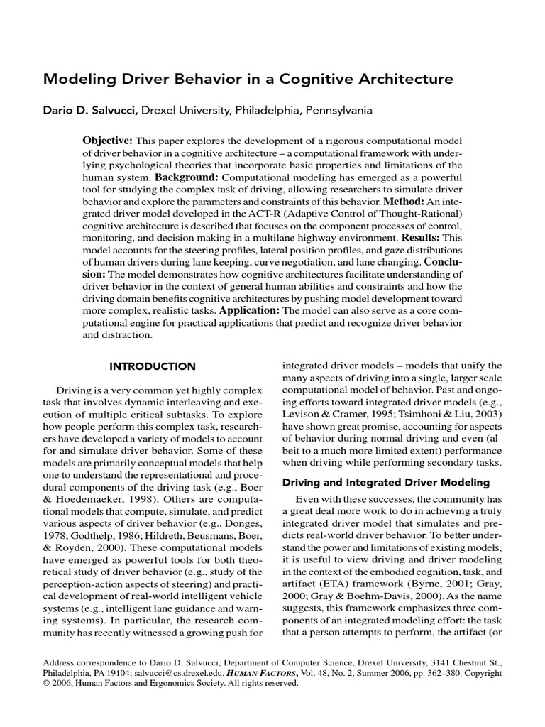 Modeling Driver Behavior in A Cognitive Architecture | PDF