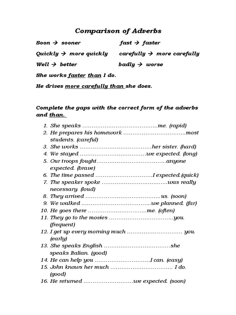 Adverb Comparison and Exercises | PDF
