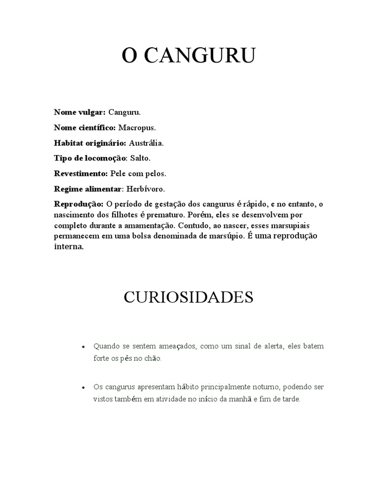 Características e Curiosidades do Canguru | PDF