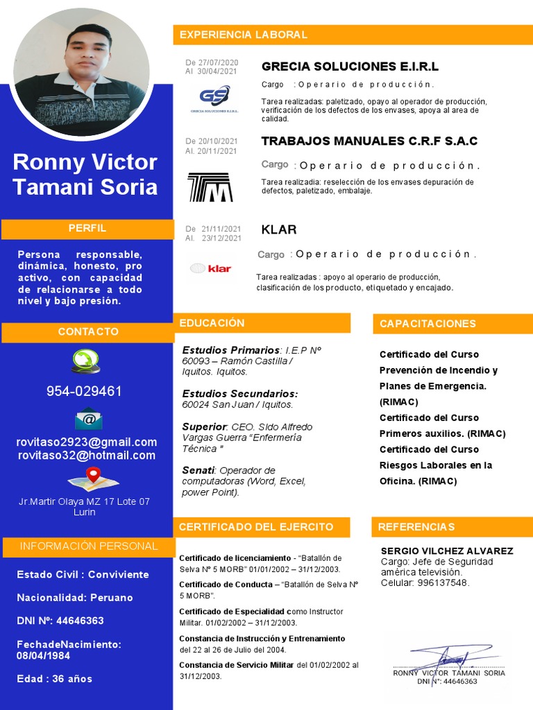 CV Produccion Ronny 22 | PDF