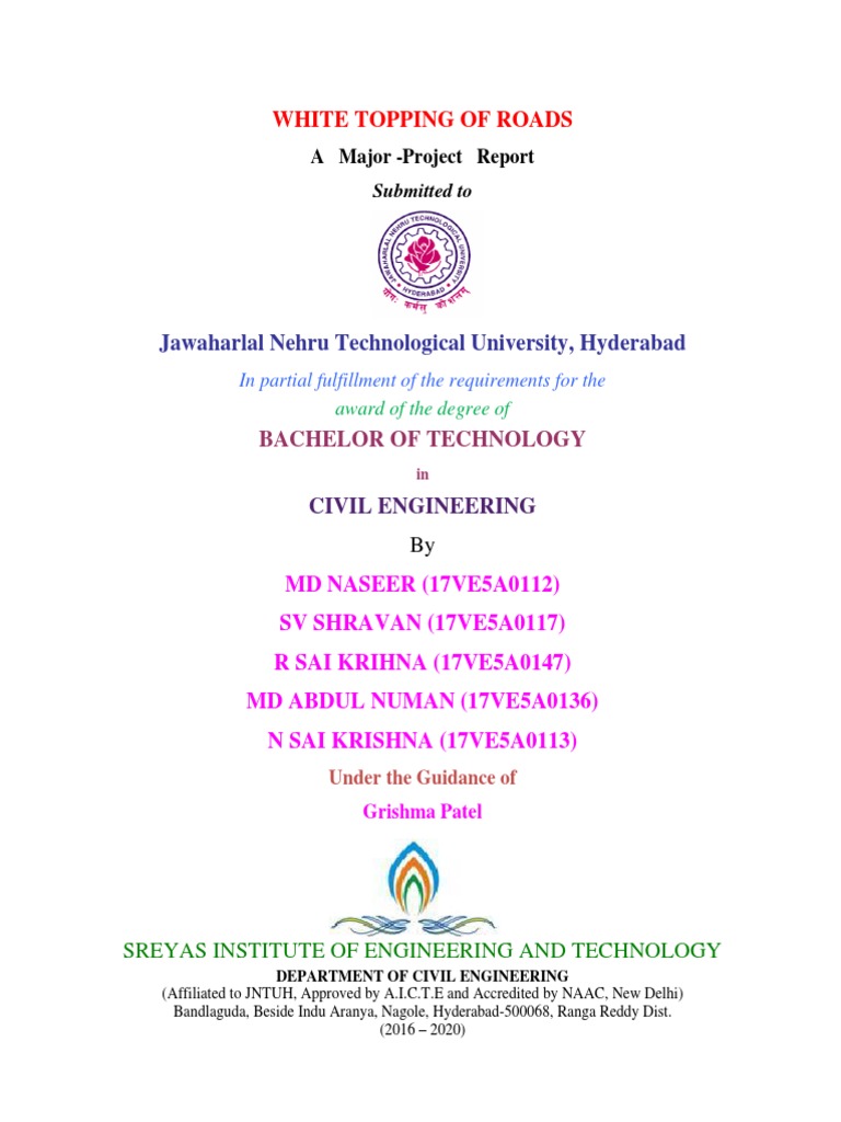 White Topping of Roads Project Report | PDF | Road Surface | Concrete