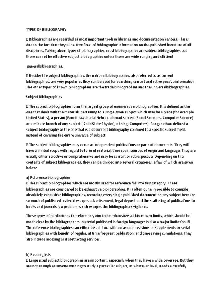 Types of Bibliographies Explained | PDF | Bibliography | Information ...