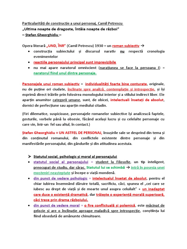 Analiza personajului Ștefan Gheorghidiu | PDF