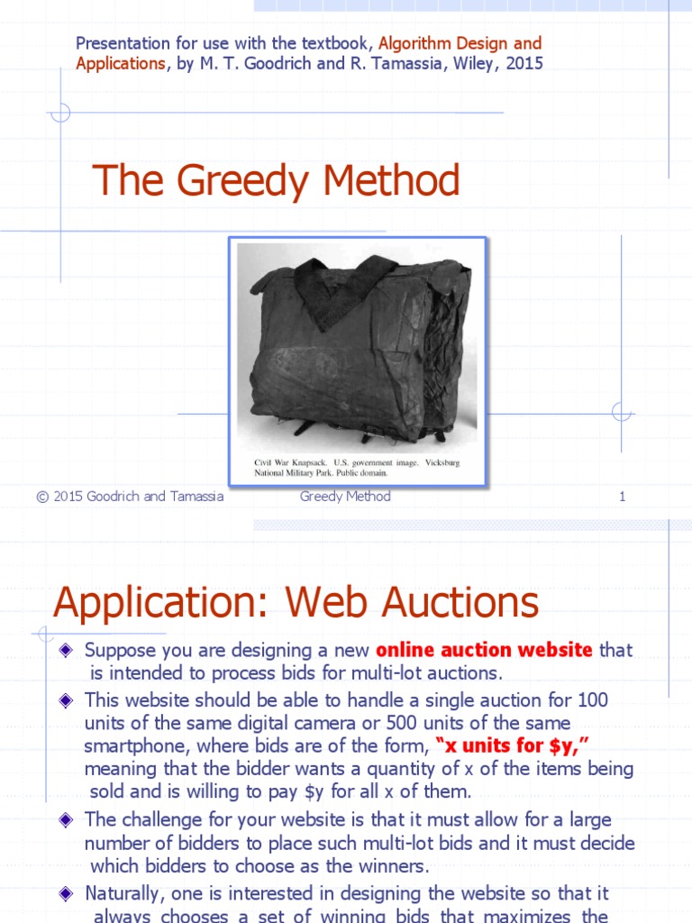 The Greedy Method: Presentation For Use With The Textbook,, by M. T ...