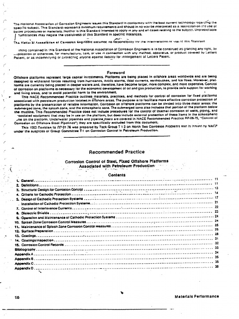 007 Nace RP01 76 1983 Corrosion Control of Steel Fixed Offshore | PDF