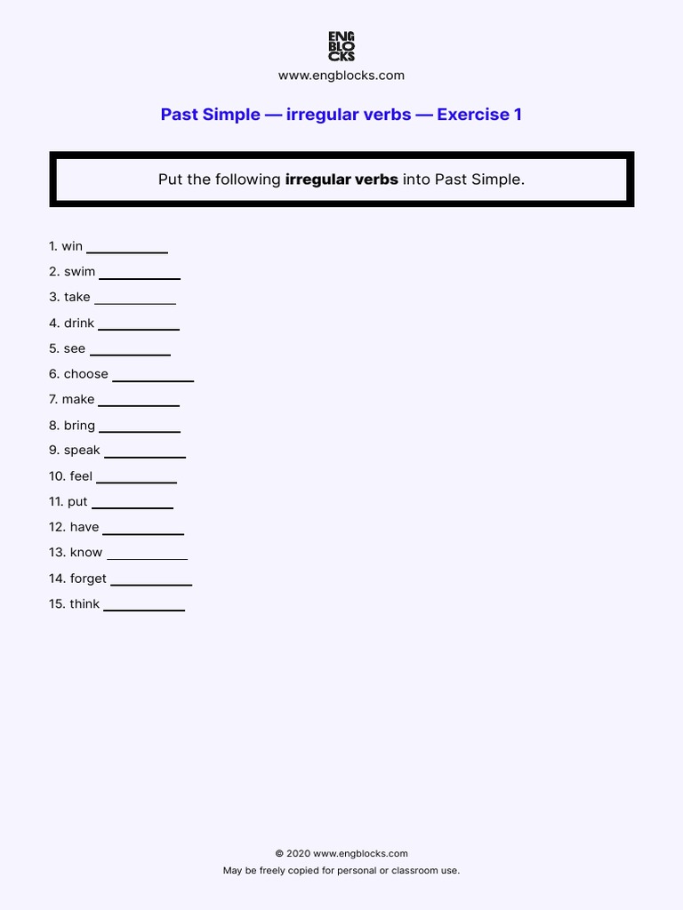 Past Simple Irregular Verbs Exercise 1 | PDF