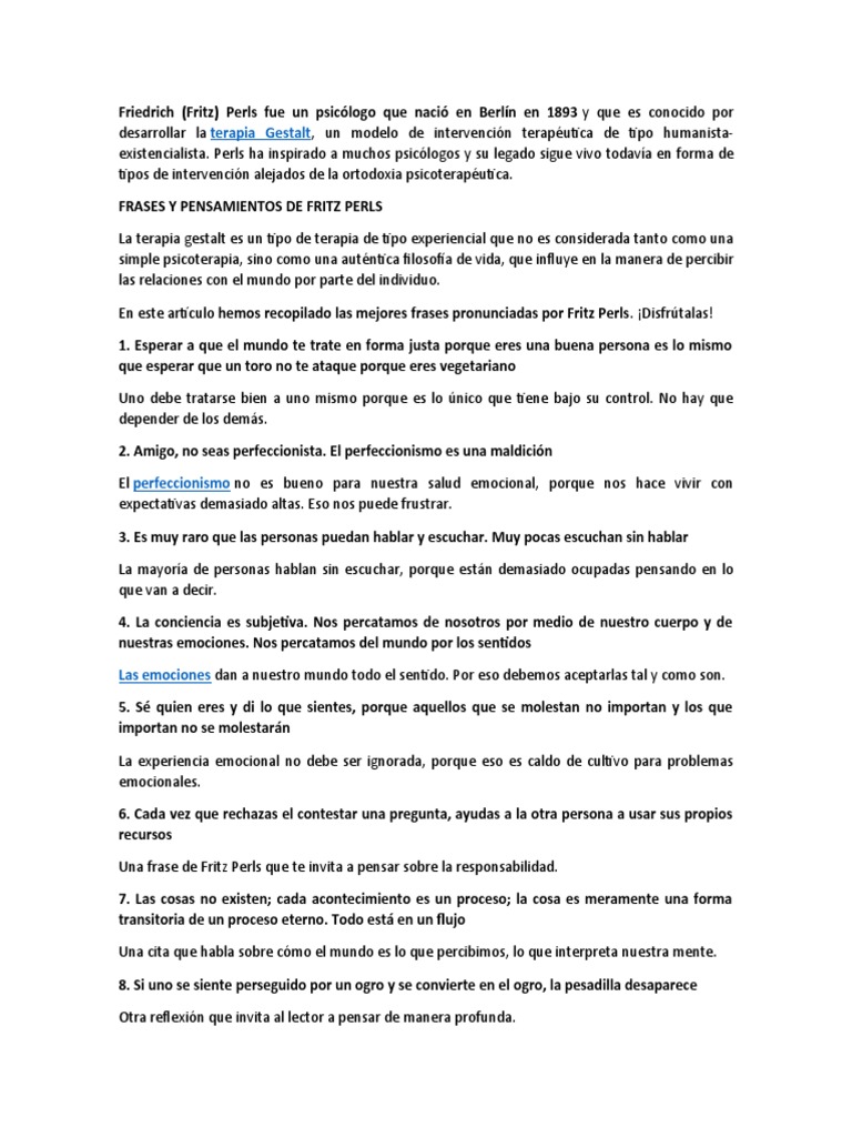 Frases Inspiradoras de Fritz Perls | PDF | Terapia Gestalt | Psicoterapia