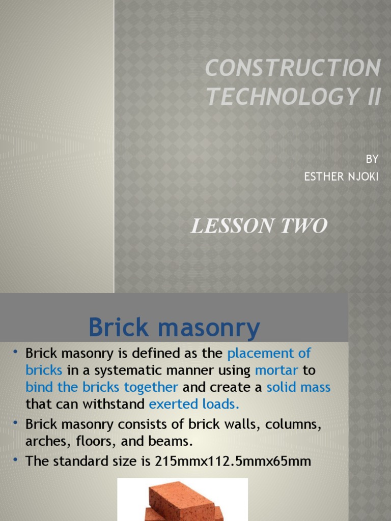 Construction Technology II Lesson 2 | PDF | Brick | Masonry
