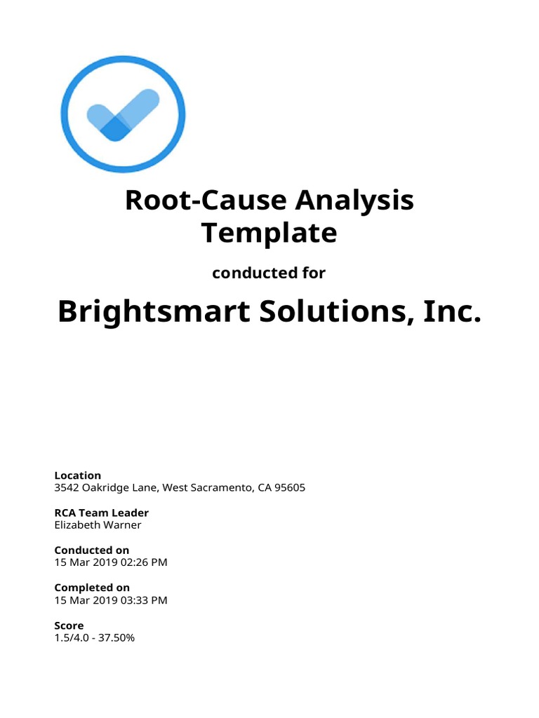 Brightsmart Solutions, Inc.: Root-Cause Analysis Template | PDF ...