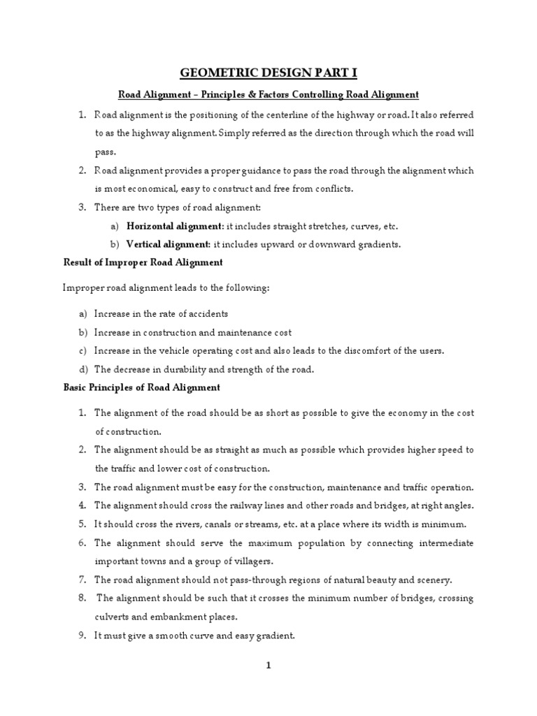 Geometric Design Part I: Road Alignment - Principles & Factors ...