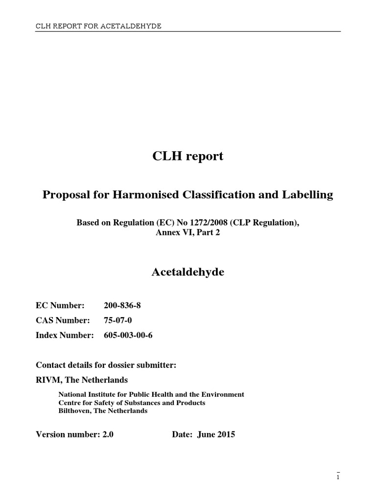 CLH Report: Proposal For Harmonised Classification and Labelling | PDF ...