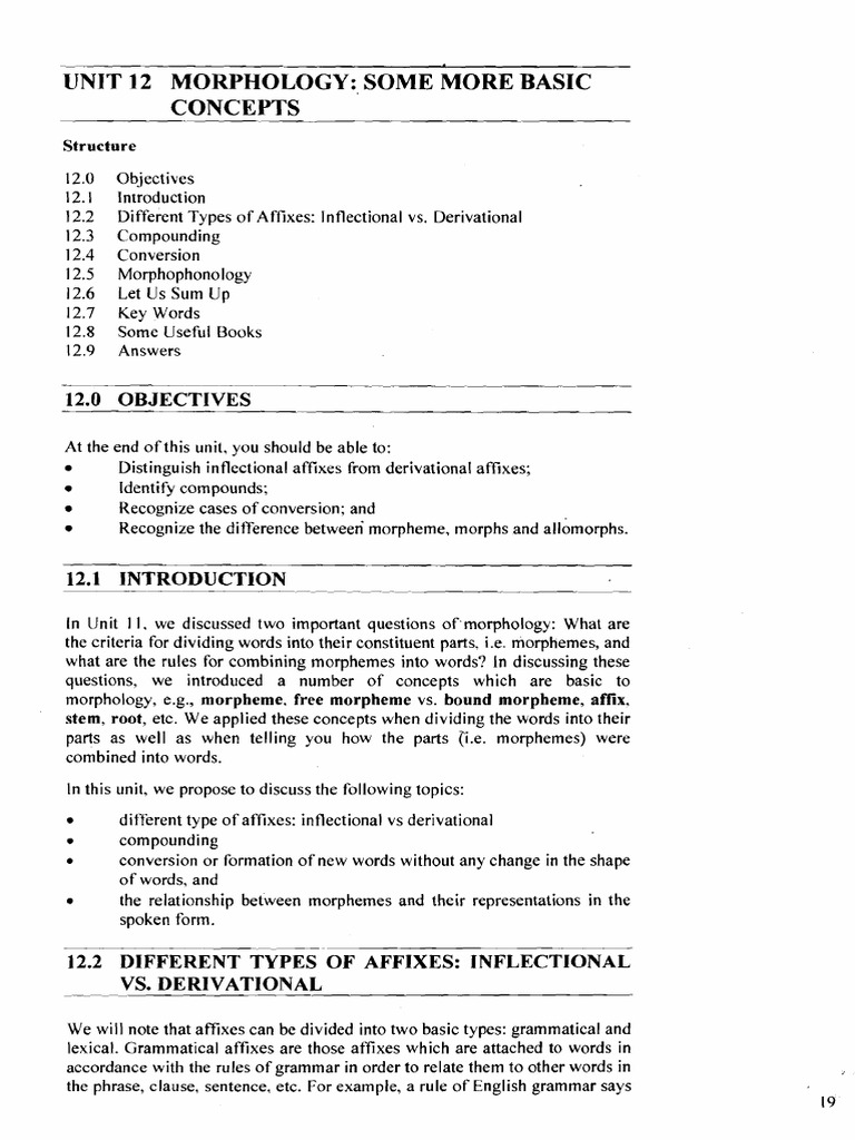 Unit Morphology: Some More Basic Concepts: 12.0 Objectives | PDF | Word ...