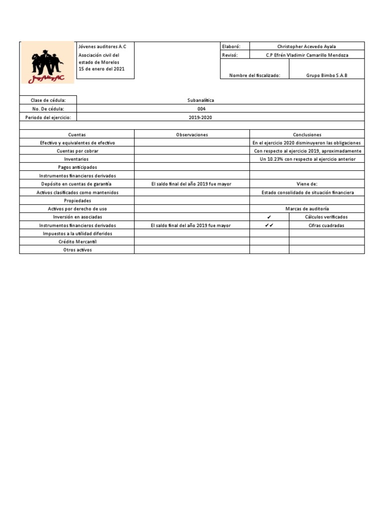 Formato Cédula de Auditoría | PDF | Economias | Servicios financieros