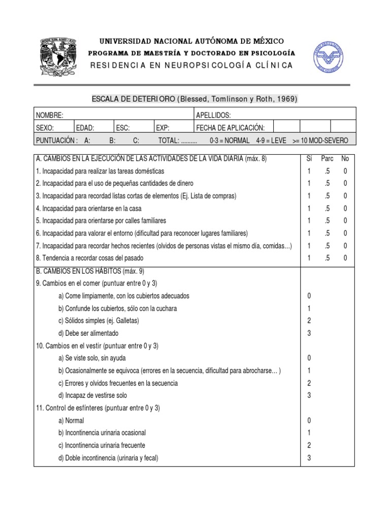 Escala De Blessed Pdf Ciencia Cognitiva Ciencias Del Comportamiento