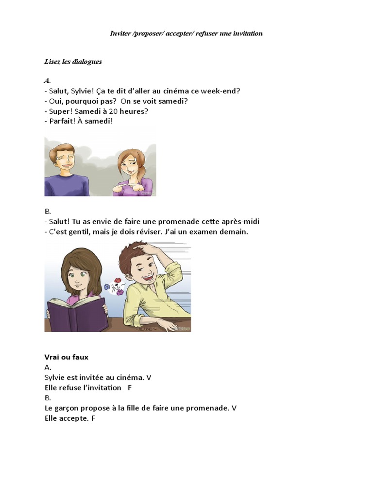 Inviter Proposer Accepter Refuser Une Invitation | PDF