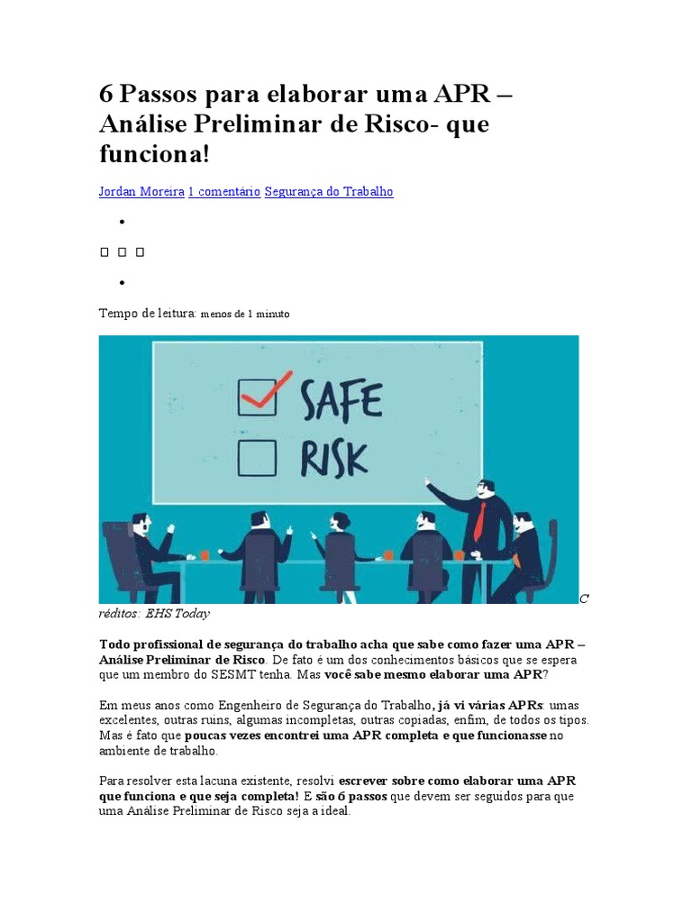Seis Passos para Elaborar Uma APR | PDF