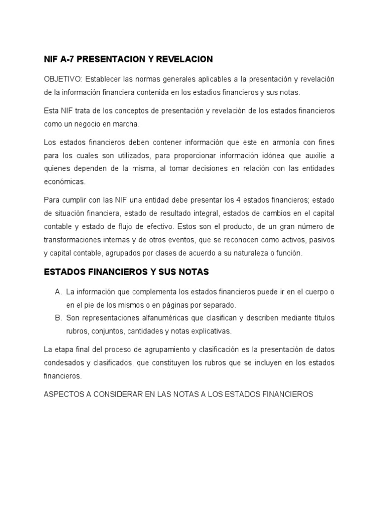 NIF A-7 Resumen | PDF | Estado financiero | Contabilidad