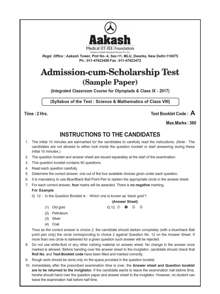 Sample Paper Acst Class Ix Foundation 2017 - 2 | PDF | Phosphorus | Oxide