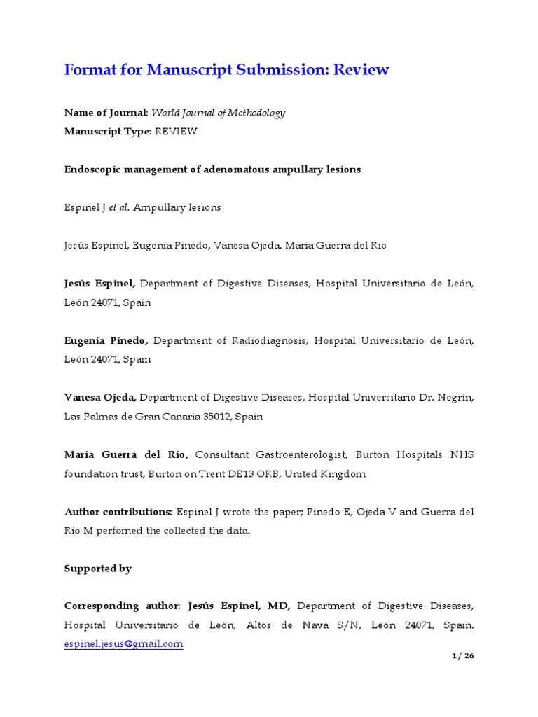 Format For Manuscript Submission: Review | PDF | Pancreatic Cancer ...