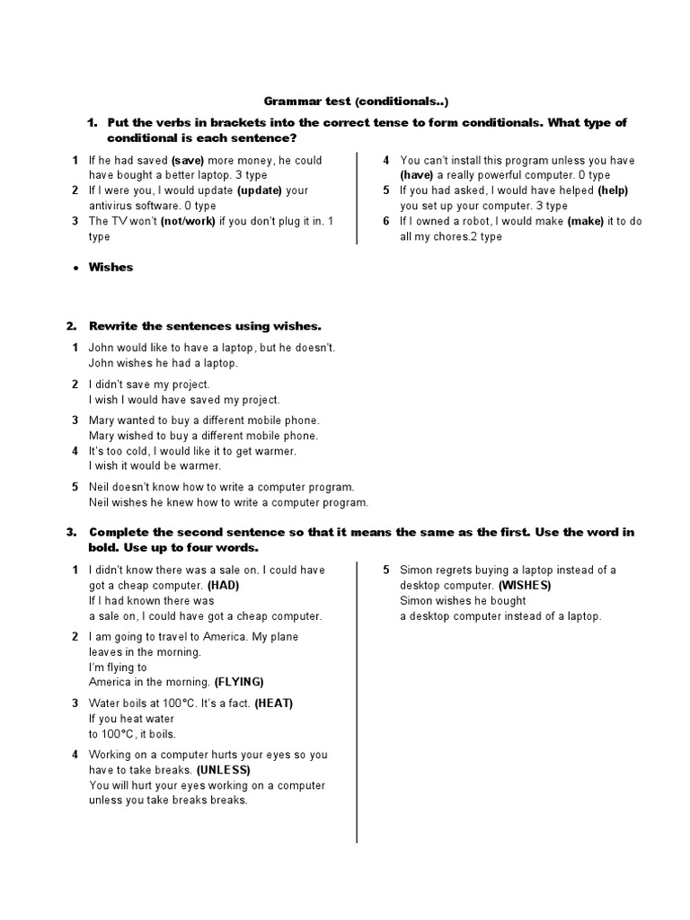 Grammar Test (Conditionals) 5415661 | PDF | Linguistic Morphology | Syntax