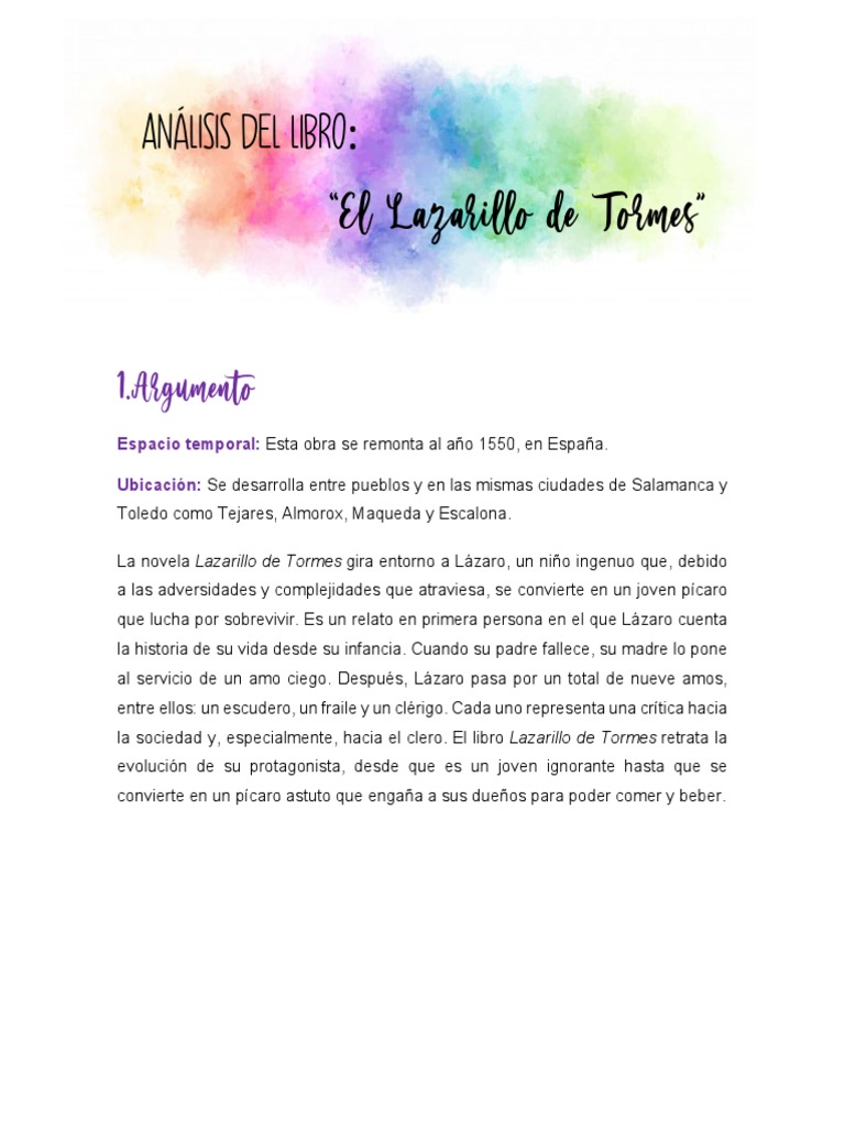 Analisis Literario El Lazarillo de Torme | PDF | Ficción general