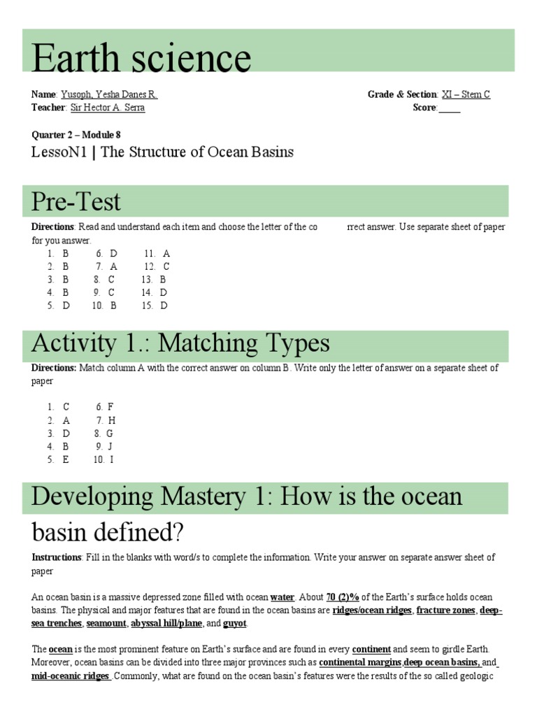 Earth Science: Pre-Test | Download Free PDF | Seabed | Oceans