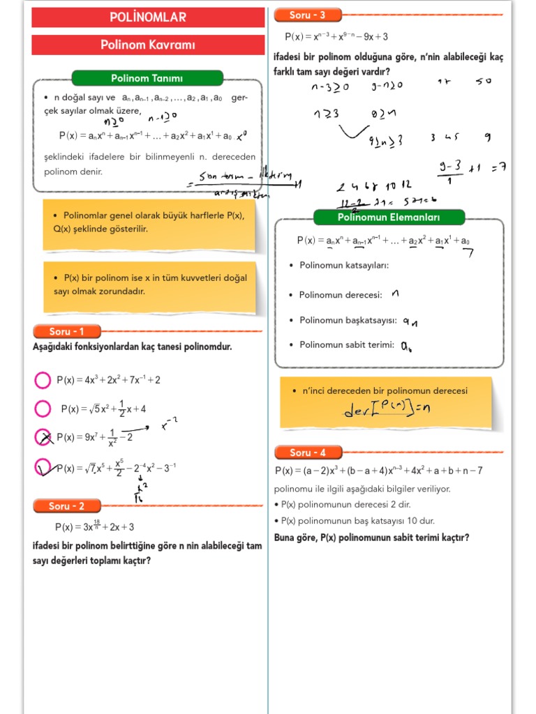 01 Polinomlar Rehber Matematik 10 SINIF | PDF